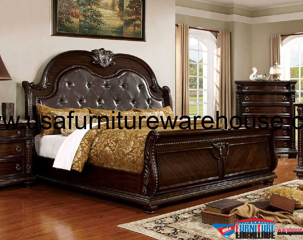 Fromberg Sleigh Bed Brown Cherry - USA Furniture Warehouse