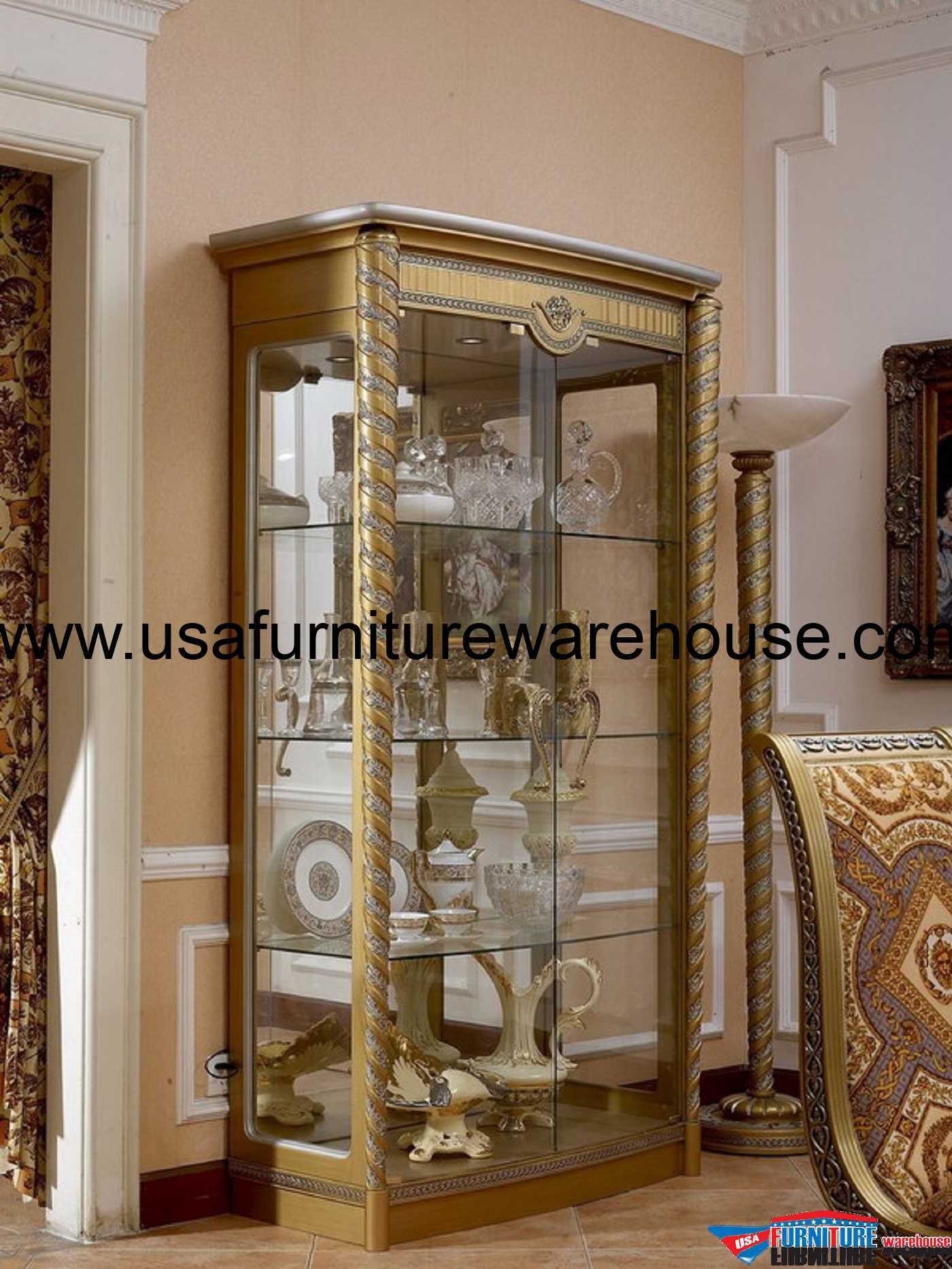 Zeus European Golden 2-Door Showcase Cabinet - USA Furniture Warehouse