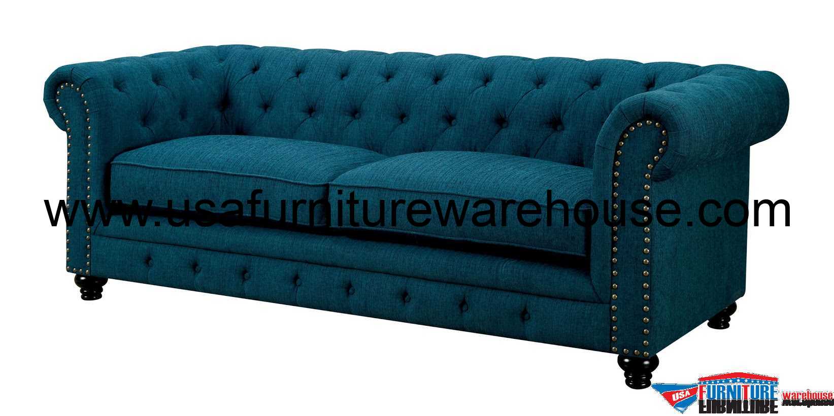 Furniture Of America Stanford Dark Teal Fabric Sofa FOA-6269DTS - USA ...