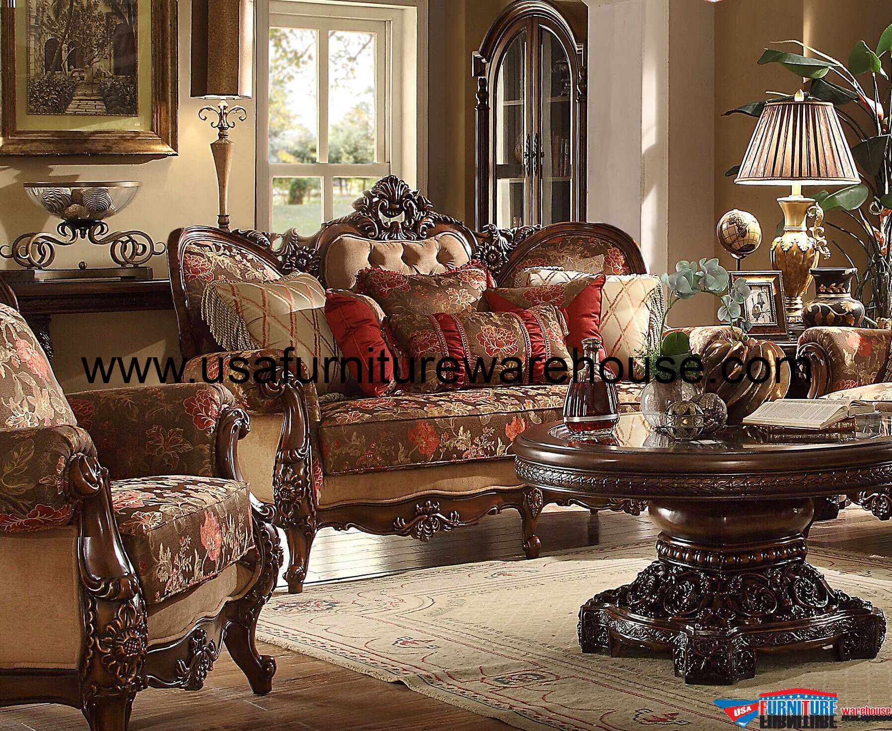 Homey Design HD-39 Palermo Wood Trim Loveseat - USA Furniture Warehouse