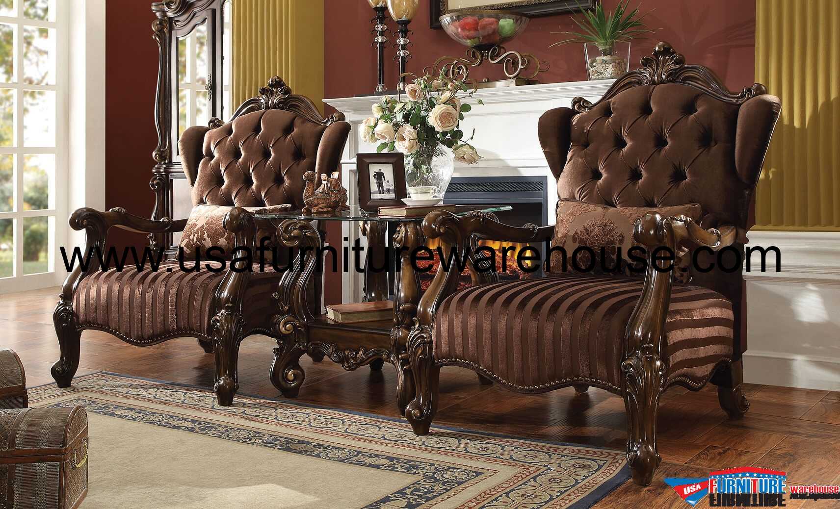 3 Piece Acme Versailles Accent Chair Brown Velvet - USA Furniture Warehouse