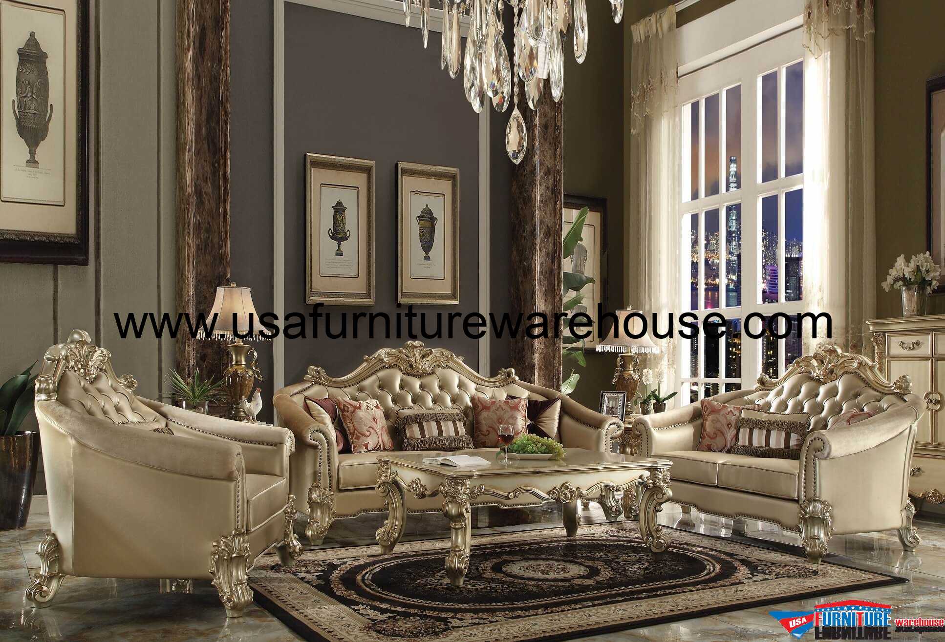 Vendome II Gold Patina Sofa Set