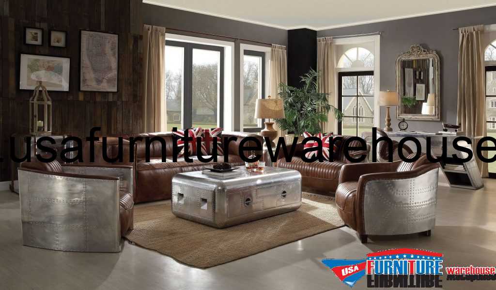 4 Piece Acme Brancaster Top Grain Leather Sofa Set - USA Furniture ...