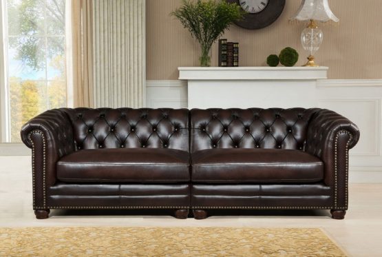 4 Piece Kennedy Genuine Dark Brown 100% Leather Sectional - USA ...