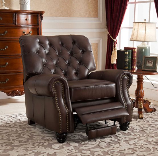 Churchill 100% Genuine Brown Leather Recliner - USA Furniture Warehouse