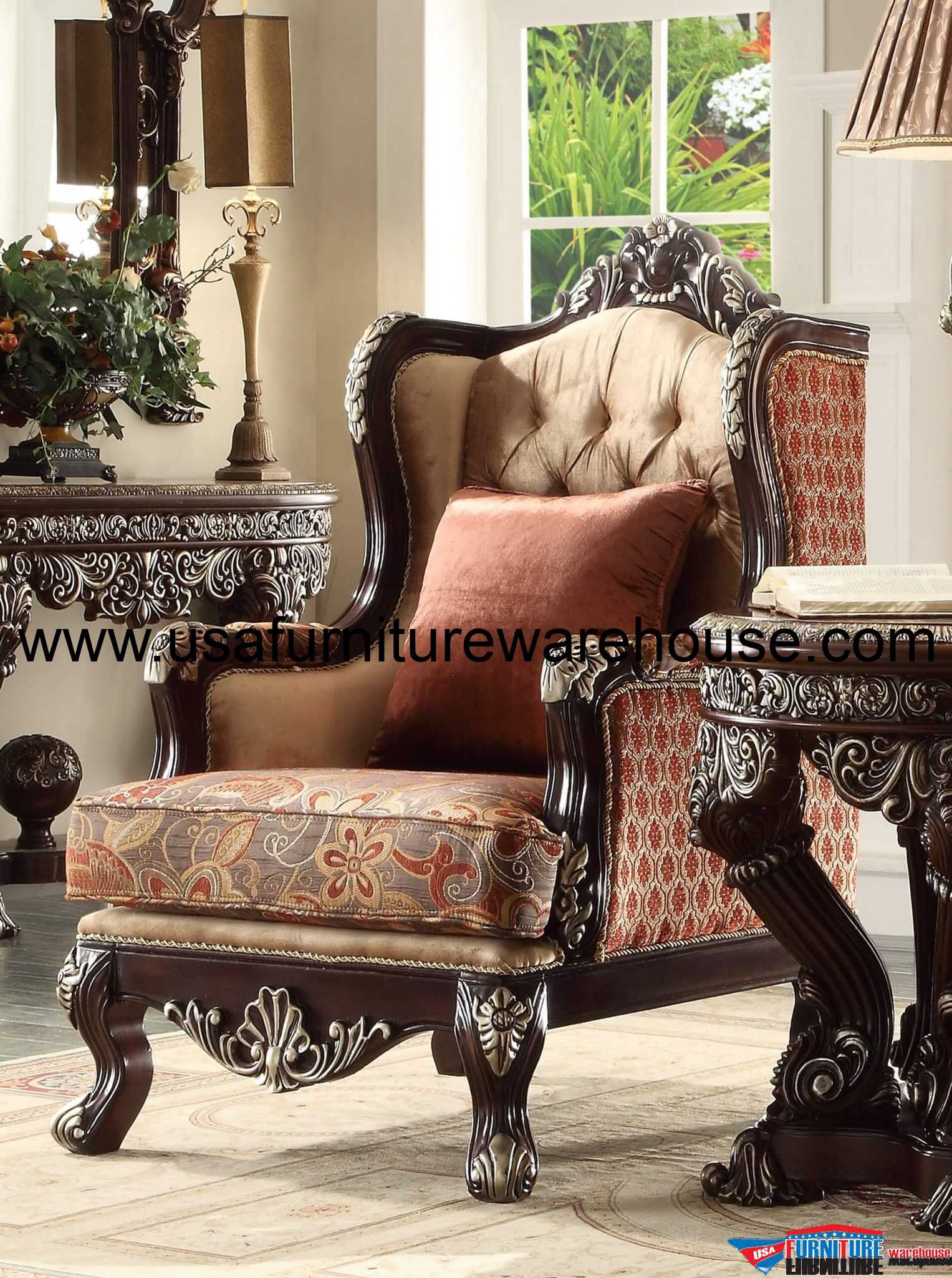 Homey Design HD-111 Valencia Wood Trim Chair - USA Furniture Warehouse