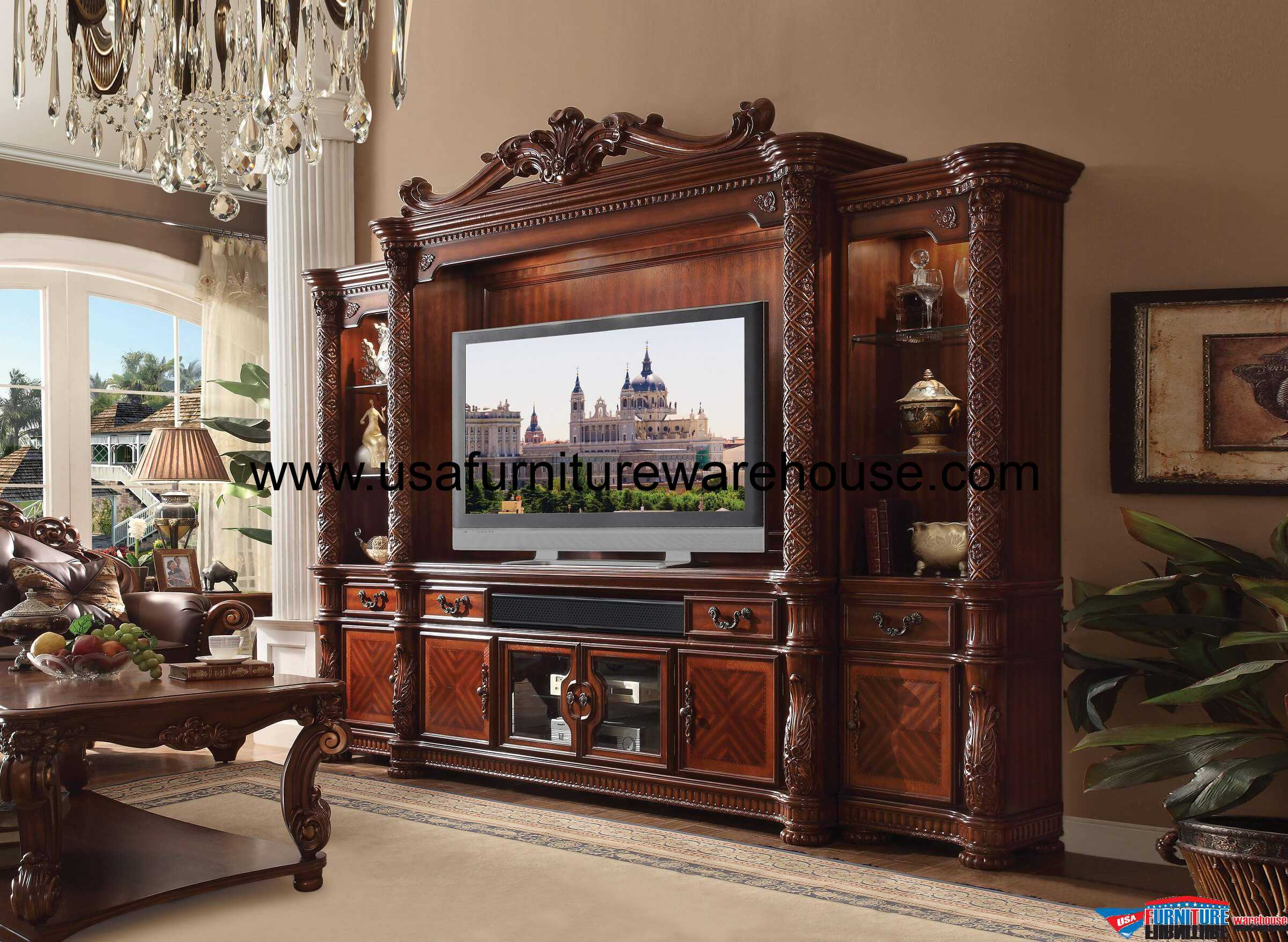 4 Piece Acme Vendome Entertainment Center Cherry Oak Finish - USA ...