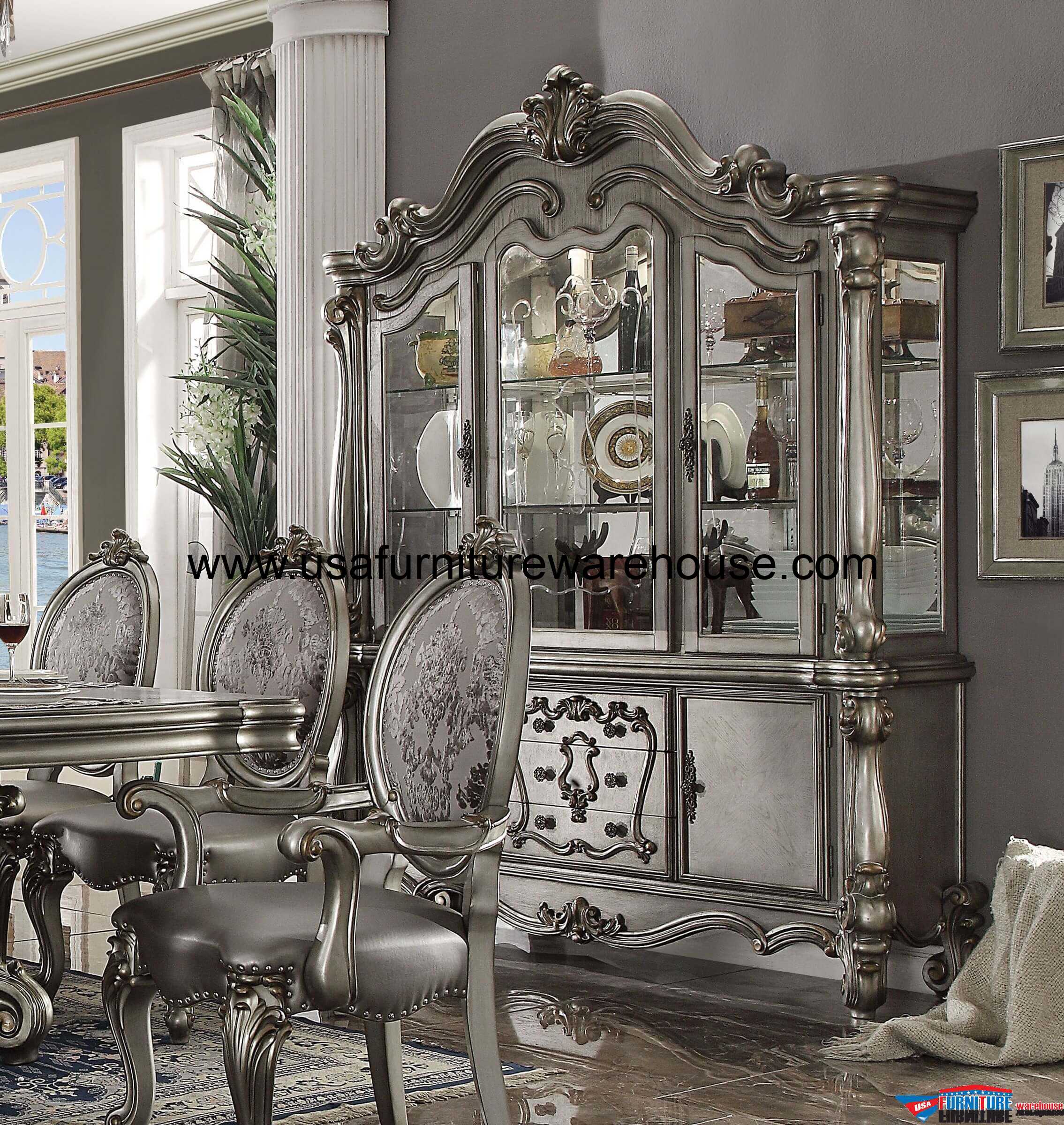 Acme Versailles Antique Platinum Hutch & Buffet - USA Furniture Warehouse