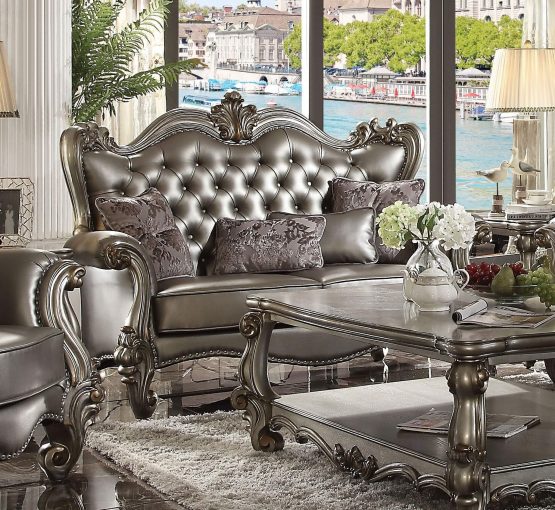 3 Piece Acme Versailles Antique Platinum Vanity - Mirror With Stool ...