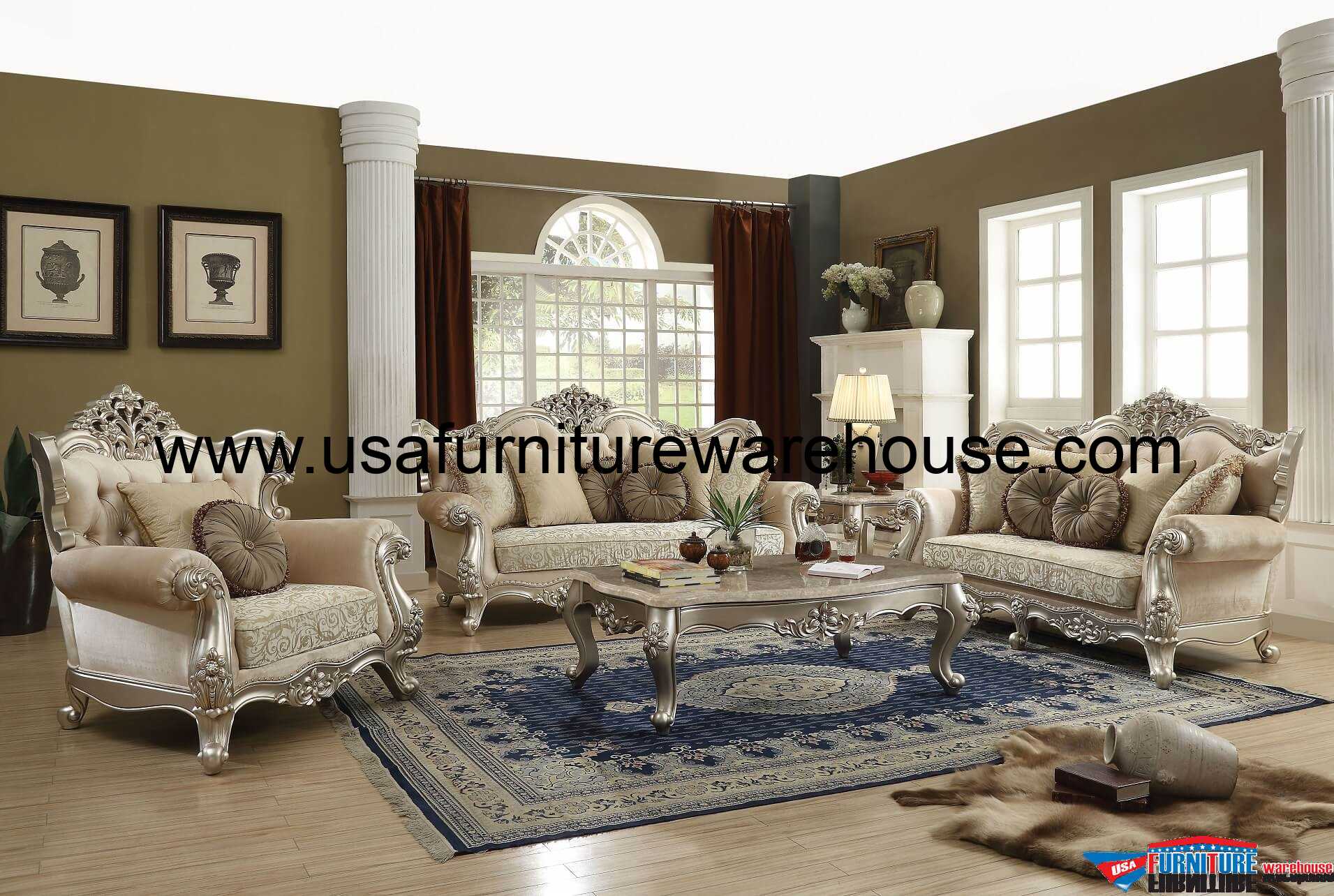 Bently Wood Trim Traditional Sofa Set - USA Furniture Warehouse