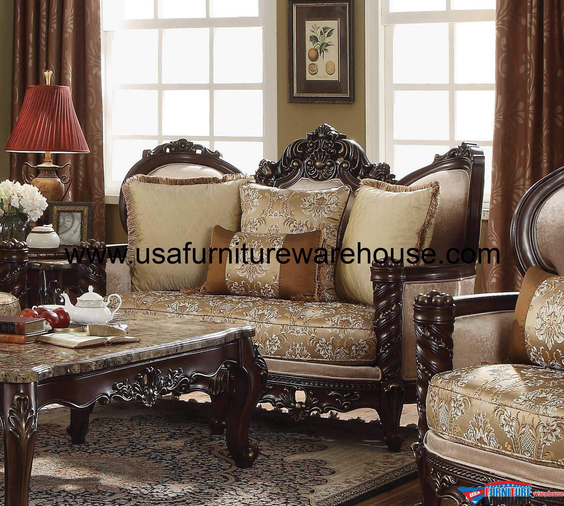 Devayne Wood Trim Traditional Loveseat - USA Furniture Warehouse
