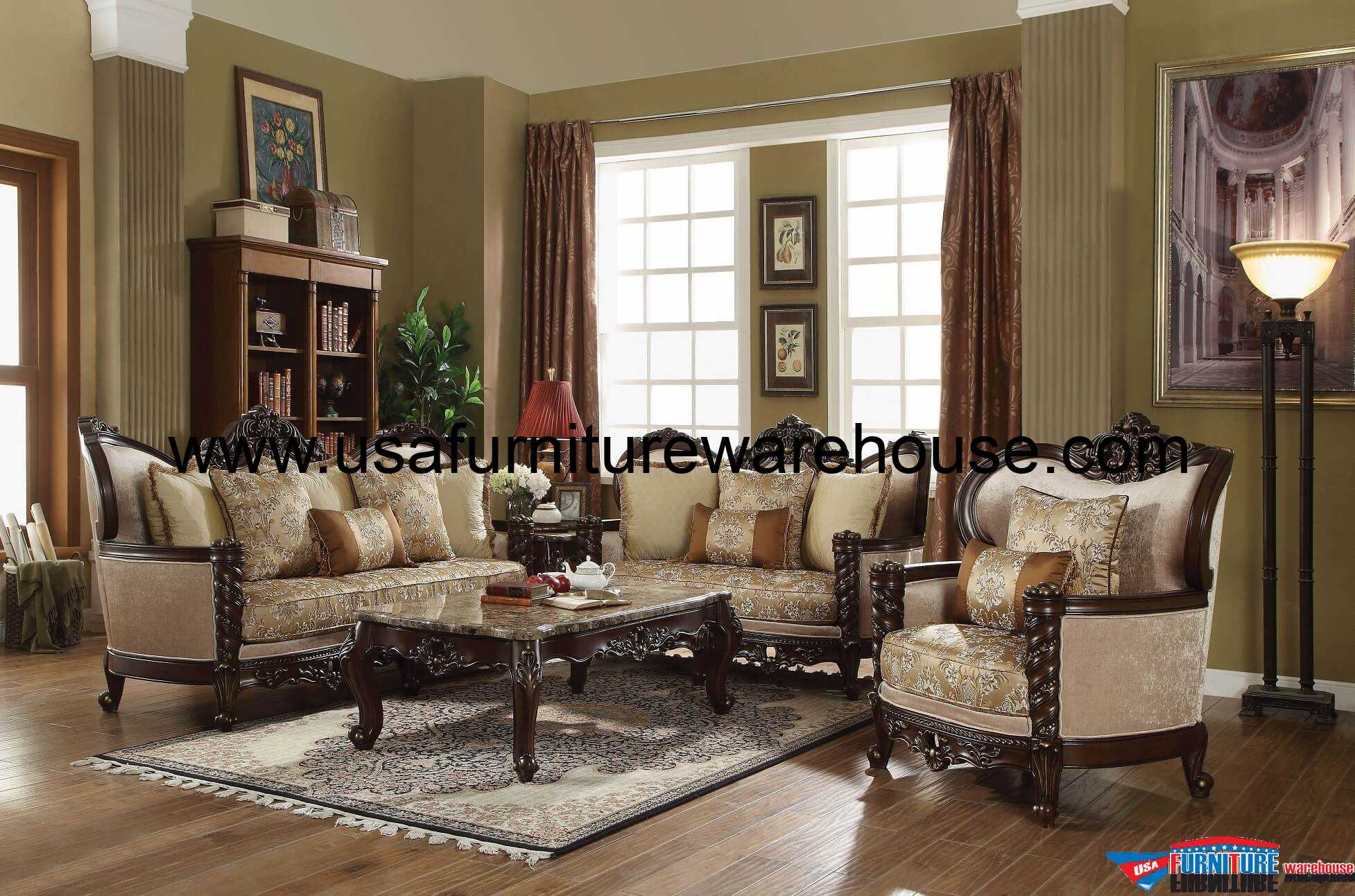 Devayne Wood Trim Traditional Sofa Set - USA Furniture Warehouse