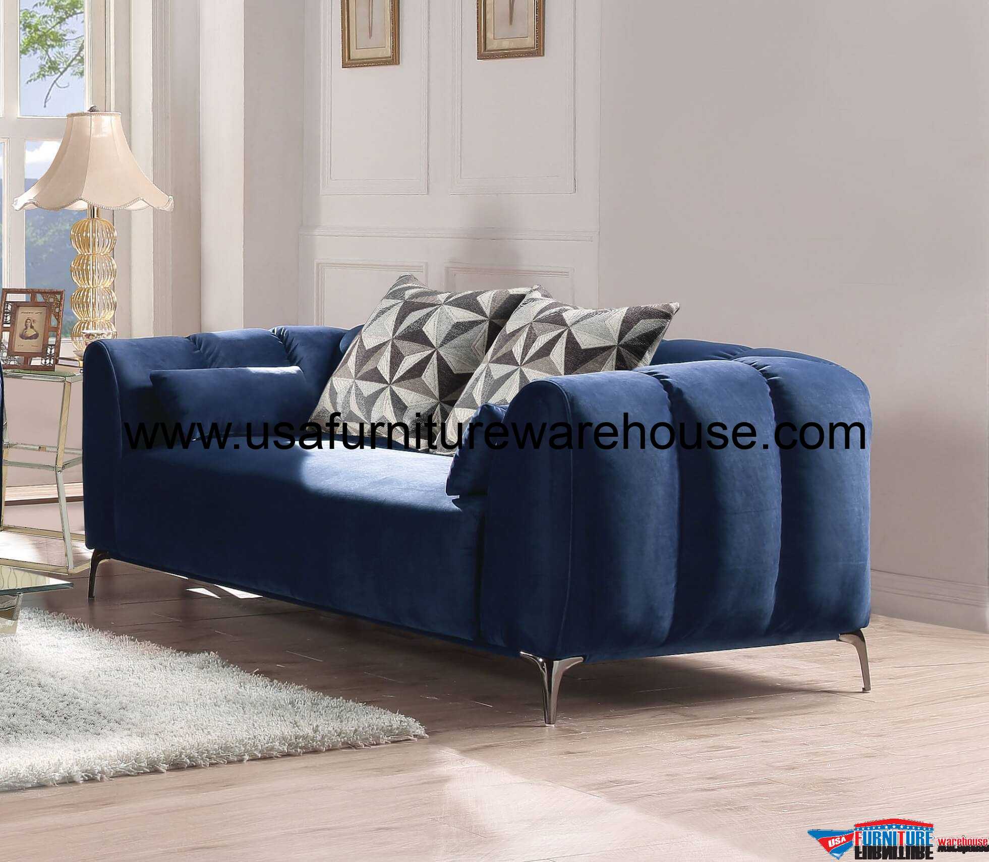 Hellebore Modern Blue Velvet Loveseat - USA Furniture Warehouse