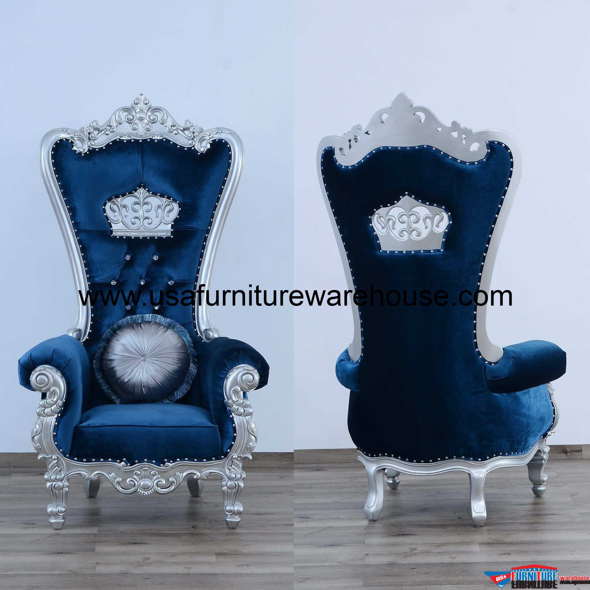European Furniture Queen Elizabeth Chair Blue Velvet - USA Furniture ...