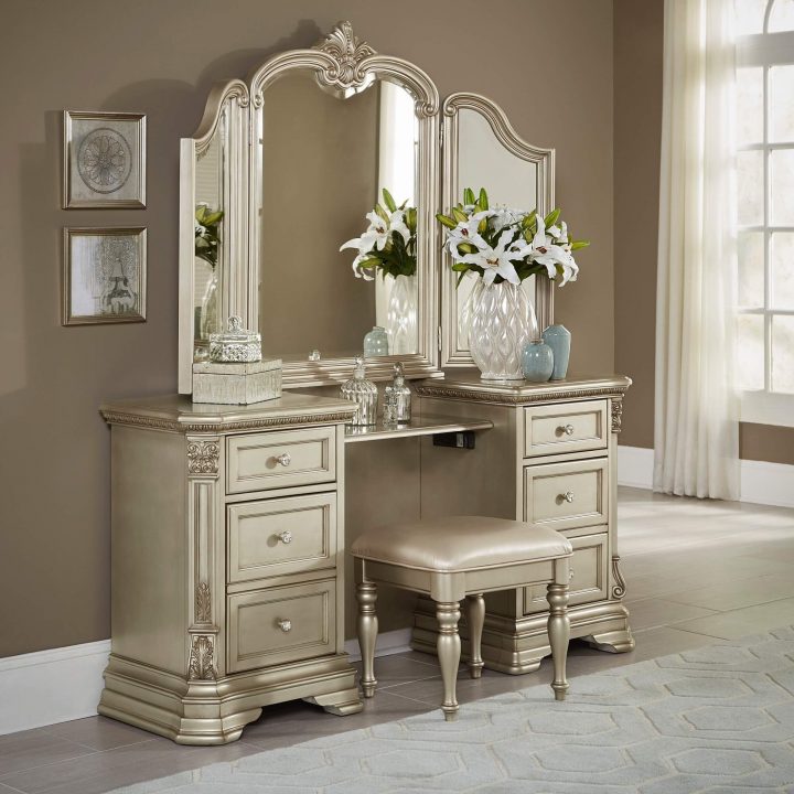 3 Piece Antoinetta Vanity Set Champagne Finish - USA Furniture Warehouse