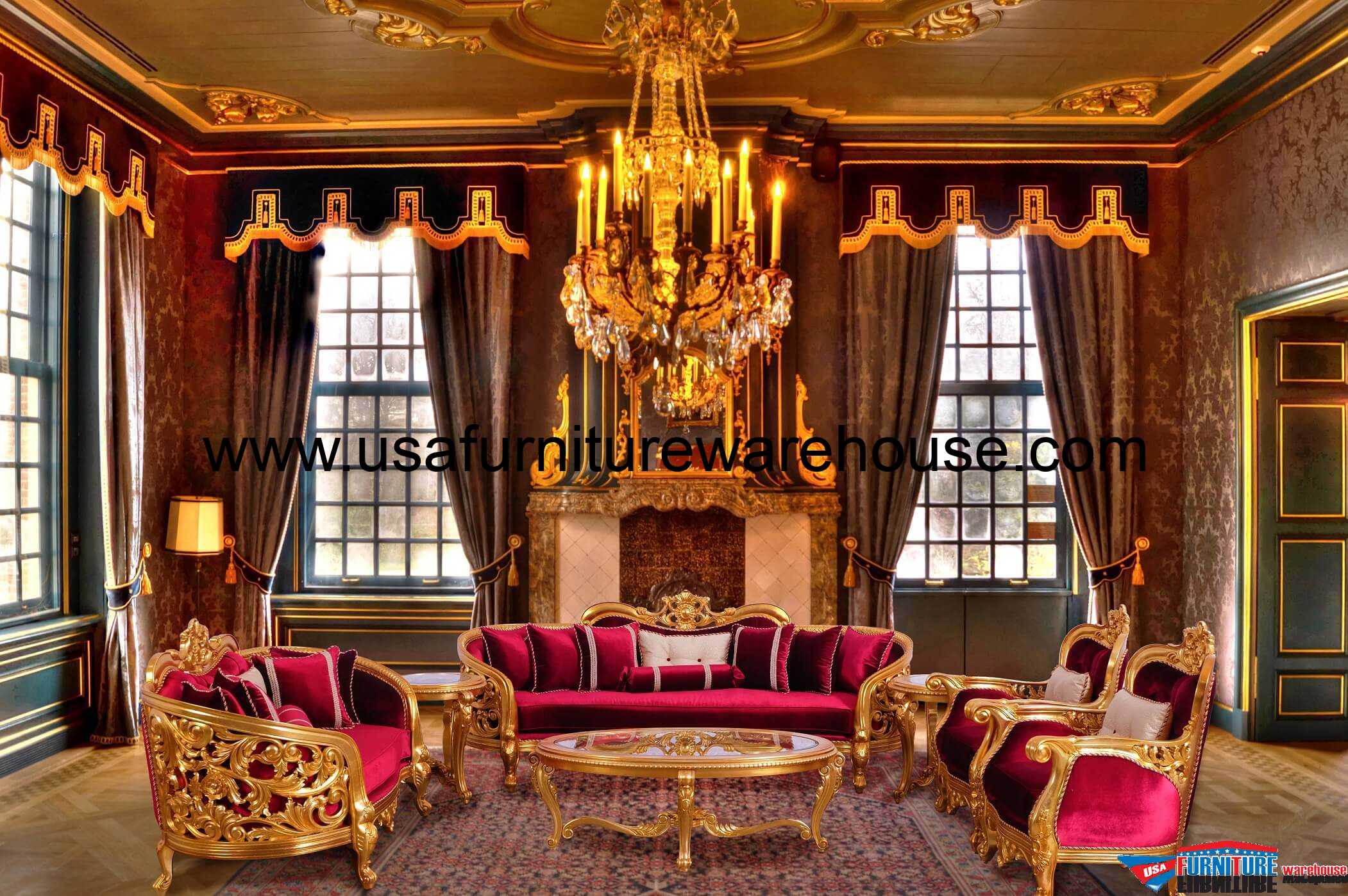 3 Piece European Furniture Bellagio II Gold Sofa Set - USA Furniture ...