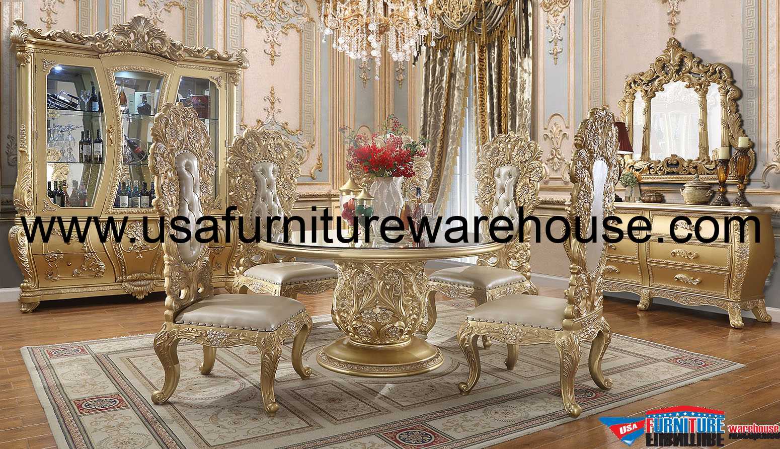 5 Pieces Homey Design HD-1801 Rococo Round Dining Set - USA Furniture ...