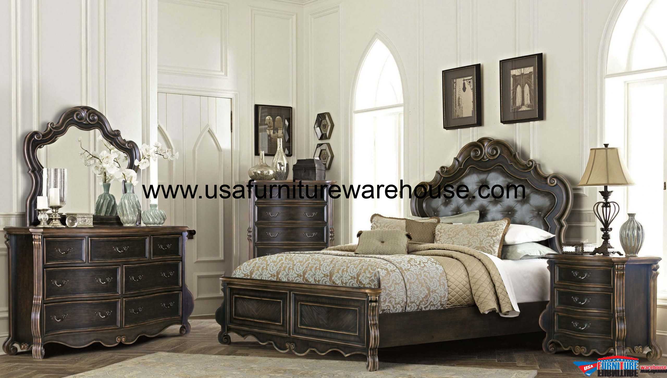 4 Pieces Napa Valley Rustic Walnut Bedroom Set - USA Furniture Warehouse