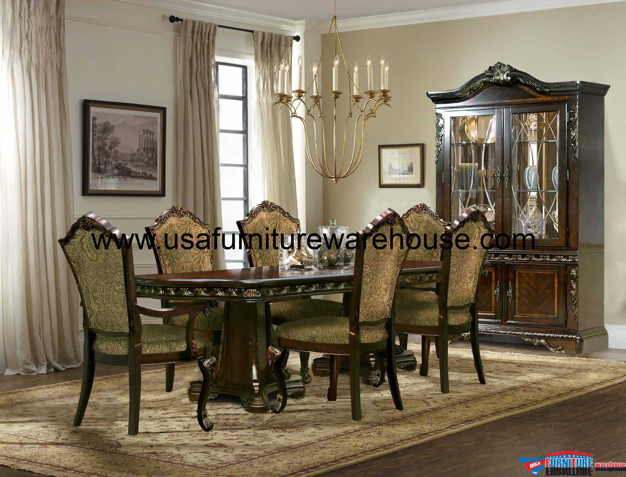 Old World Double Pedestal Dining Set - USA Furniture Warehouse