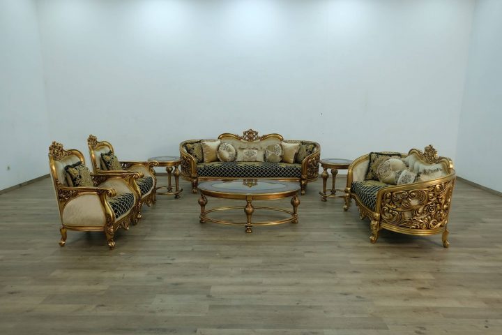 3 Piece Bellagio Antique Bronze Sofa Set Black Gold Fabric - USA ...