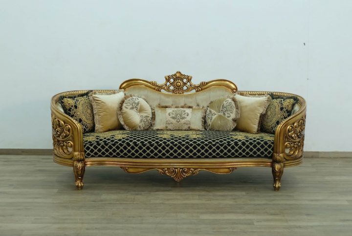 Bellagio Antique Bronze Sofa Damask Black Gold Fabric - USA Furniture ...