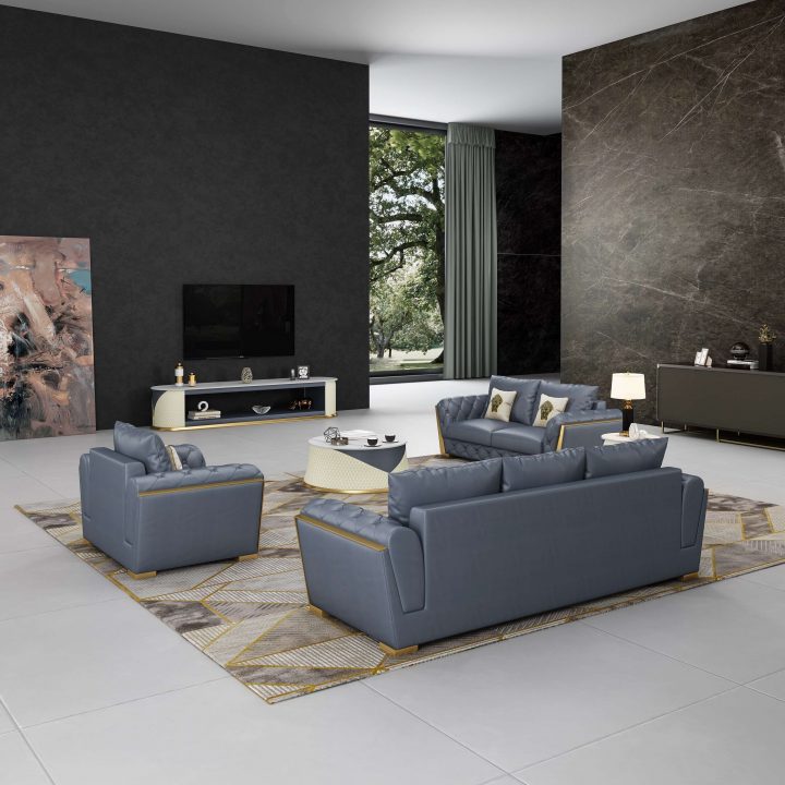 3 Pieces European Castello Sofa Set Gray Italian Leather - USA ...