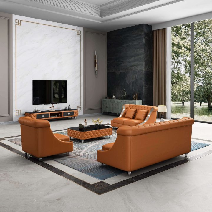 3 Pieces European Mayfair Sofa Set Premium Cognac Italian Leather - USA ...