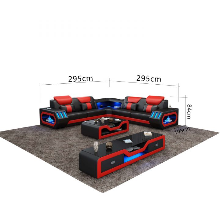 Spaceship LED Sectional Dual Recliner Blue & White Italian Leather ...