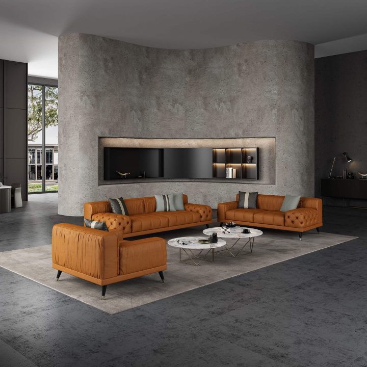 3 Pieces European Furniture Outlander Sofa Set Cognac Italian Leather ...