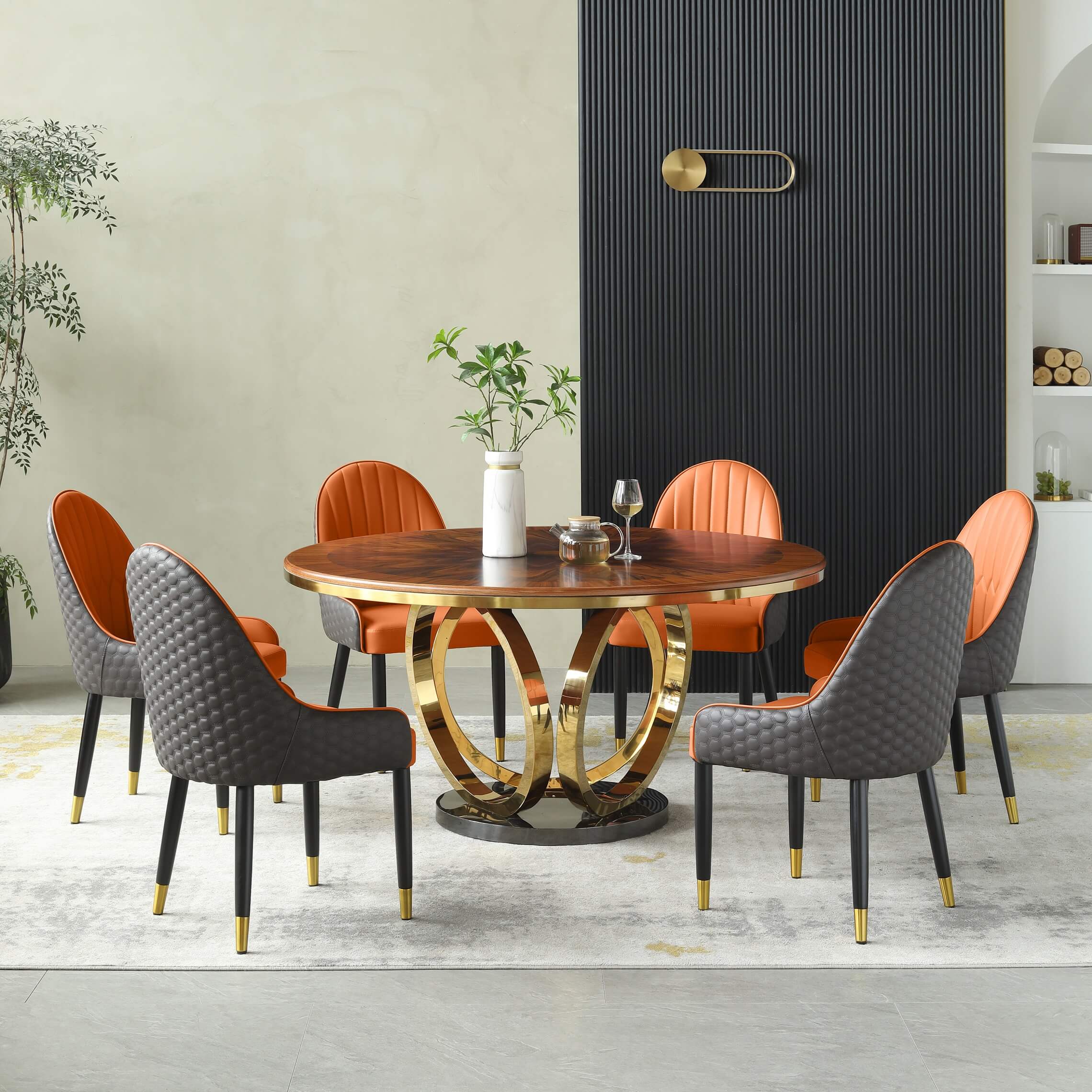 7 Pieces European Furniture Icaro 61" Round Marble Dining Set - USA ...